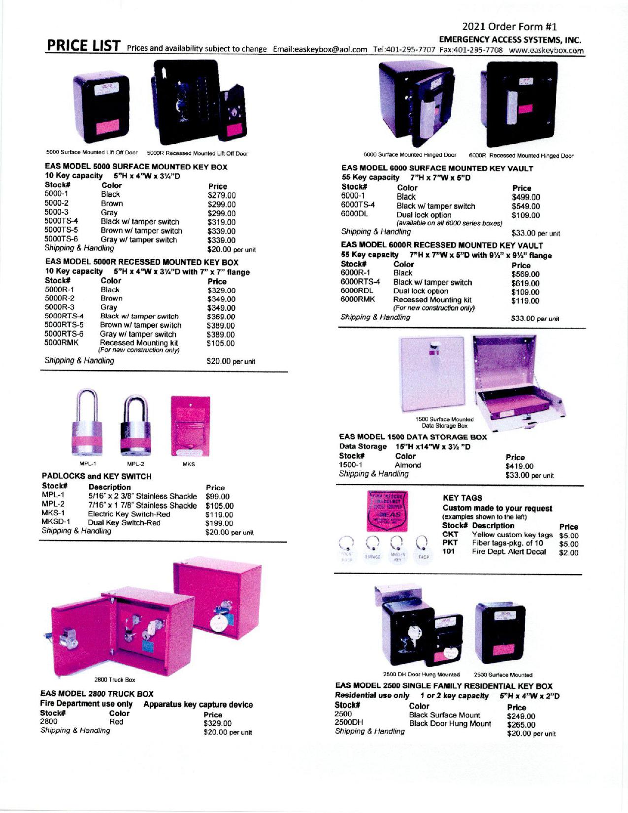 Pricing & Purchase Forms – Emergency Access Systems, inc.