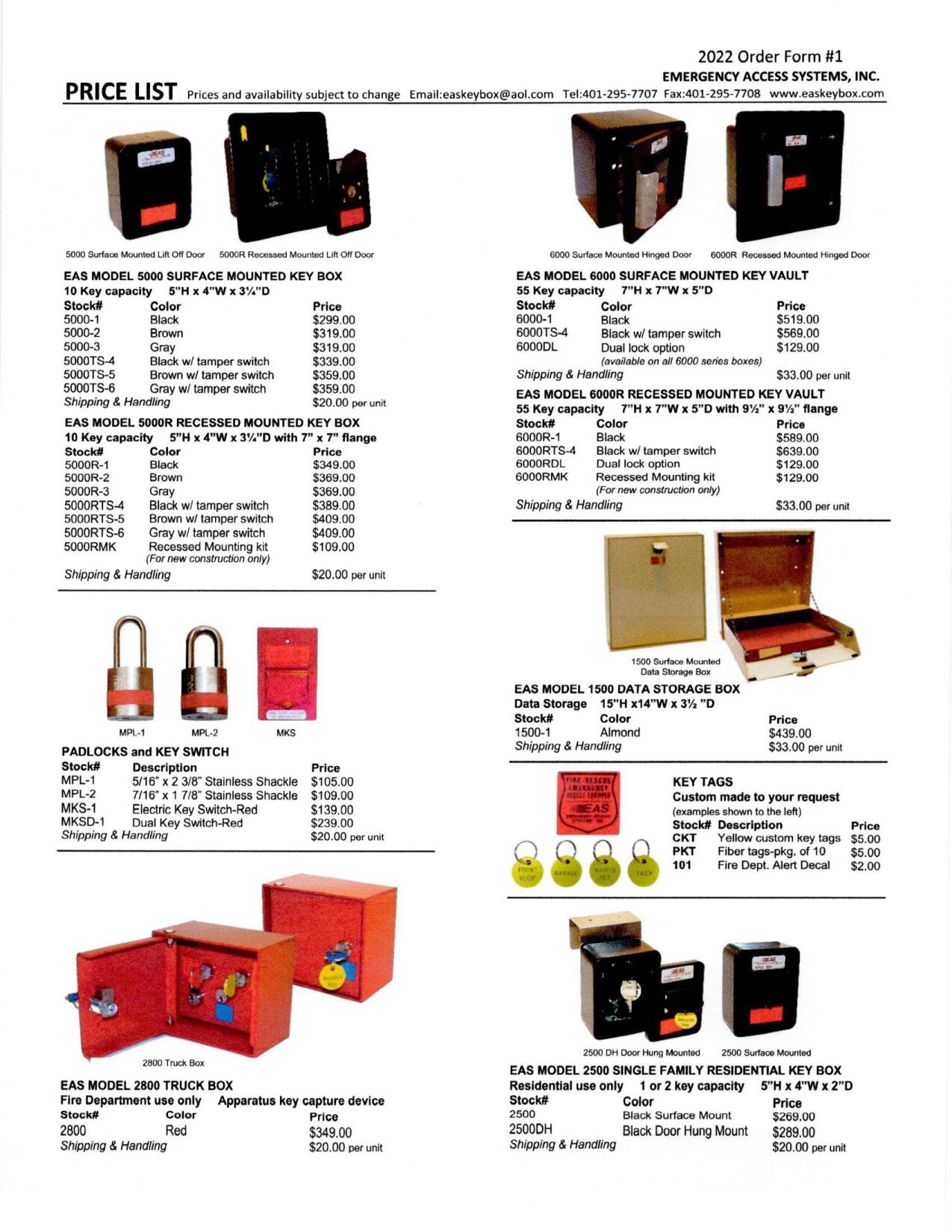 Pricing & Purchase Forms – Emergency Access Systems, inc.